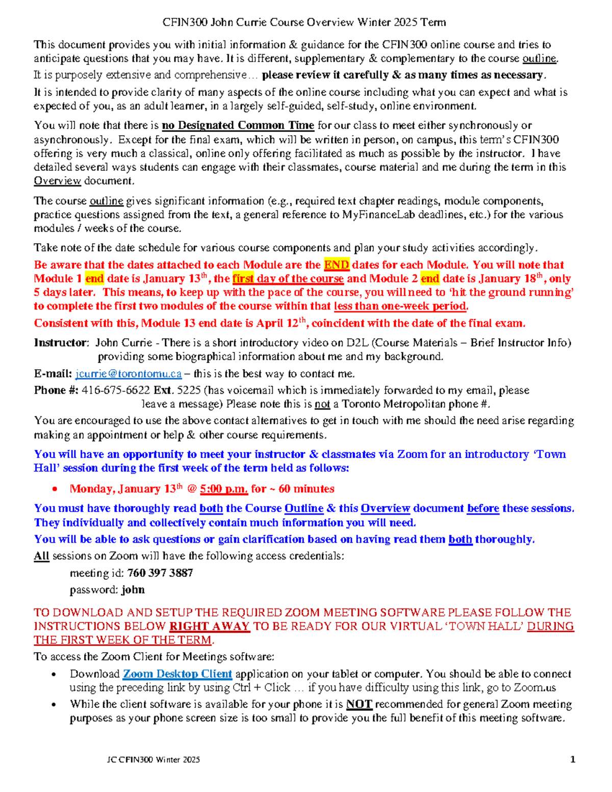 CFIN300 John Currie W25 Course Overview - This document provides you ...