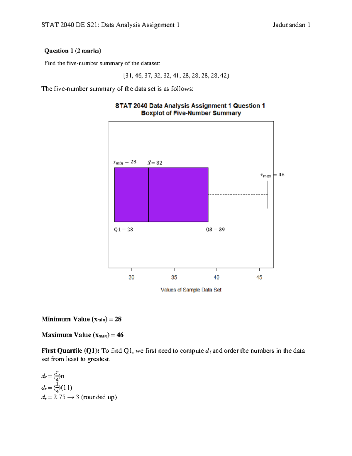 STAT 2040 DE Data Analysis Assignment 1 Question 1 - STAT 2040 DE S21 ...