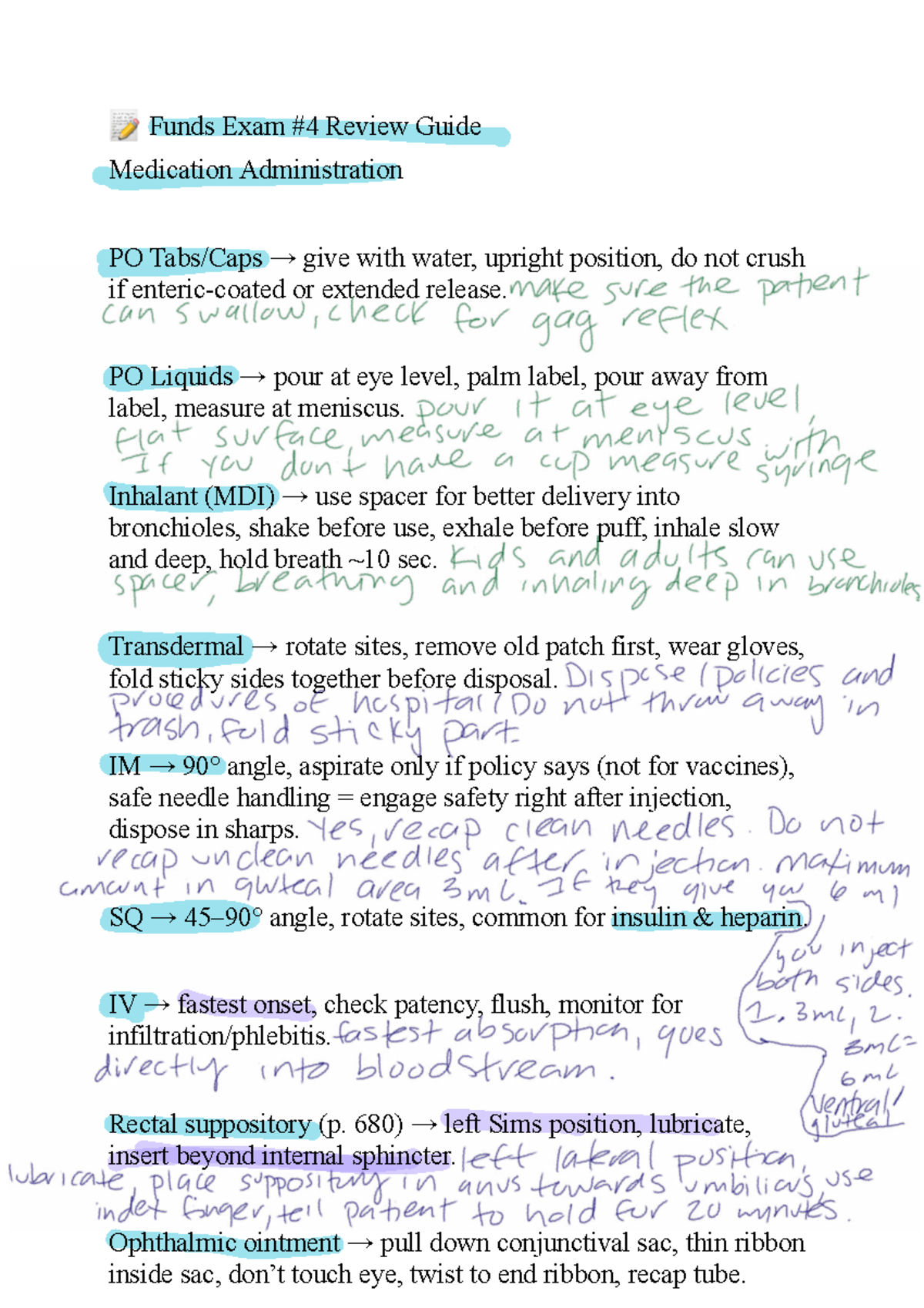 EXAM 4 Funds Review Guide: Medication Administration & Care - Studocu