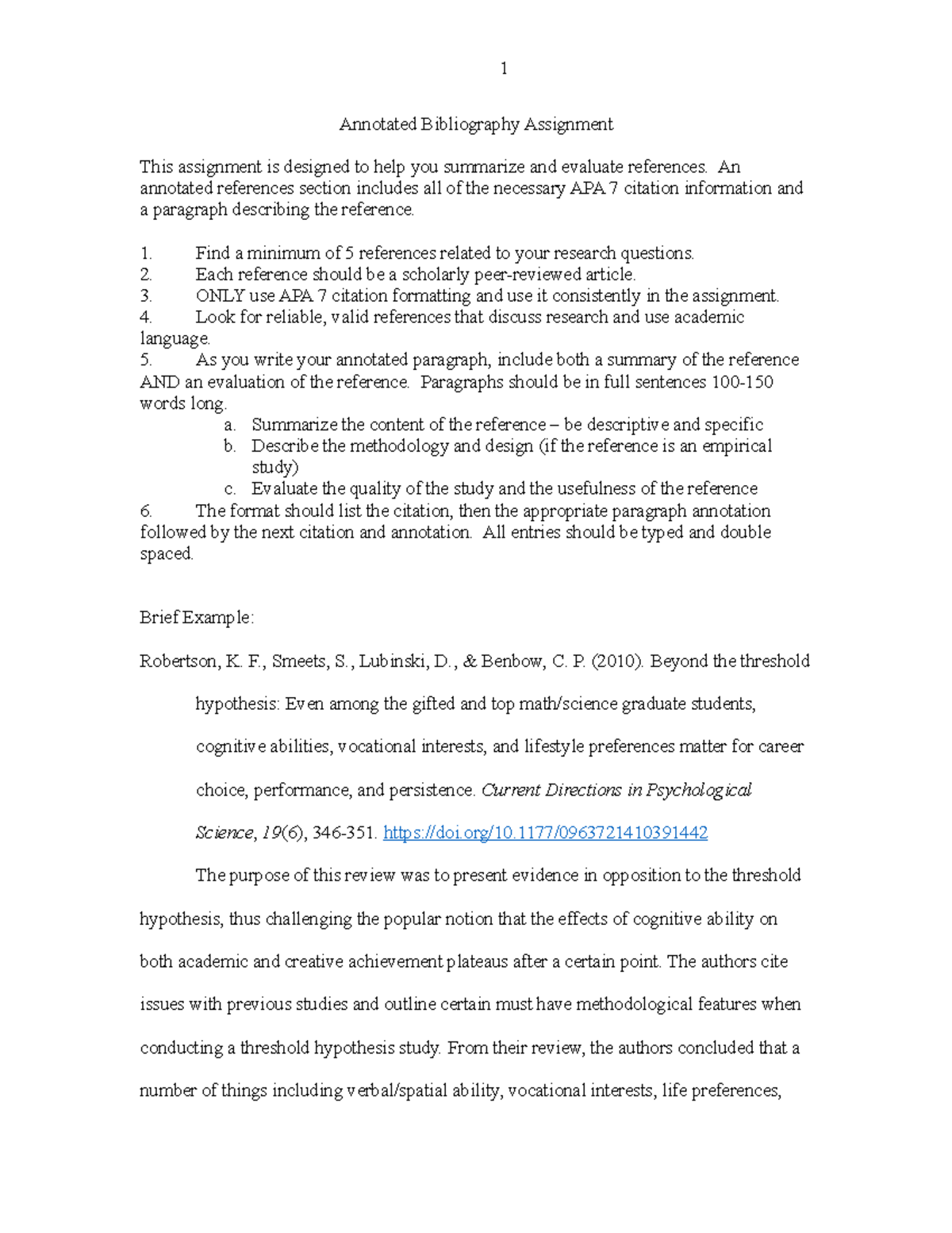 Annotated Bibliography Assignment (APA 7) Guidelines - Studocu