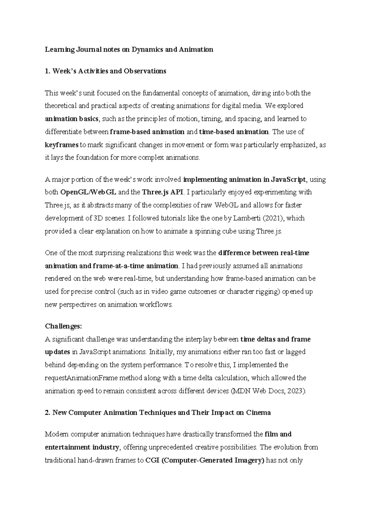 Learning Journal: Dynamics & Animation 1 - Activities & Observations ...