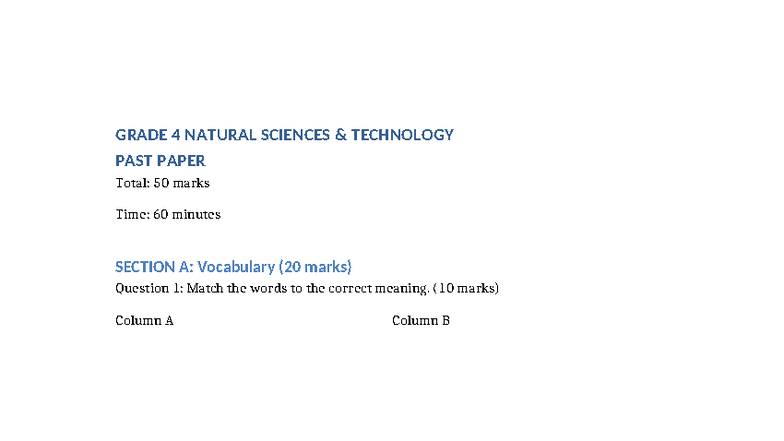 Grade 4 NST Past Paper: Natural Sciences & Technology Exam - Studocu