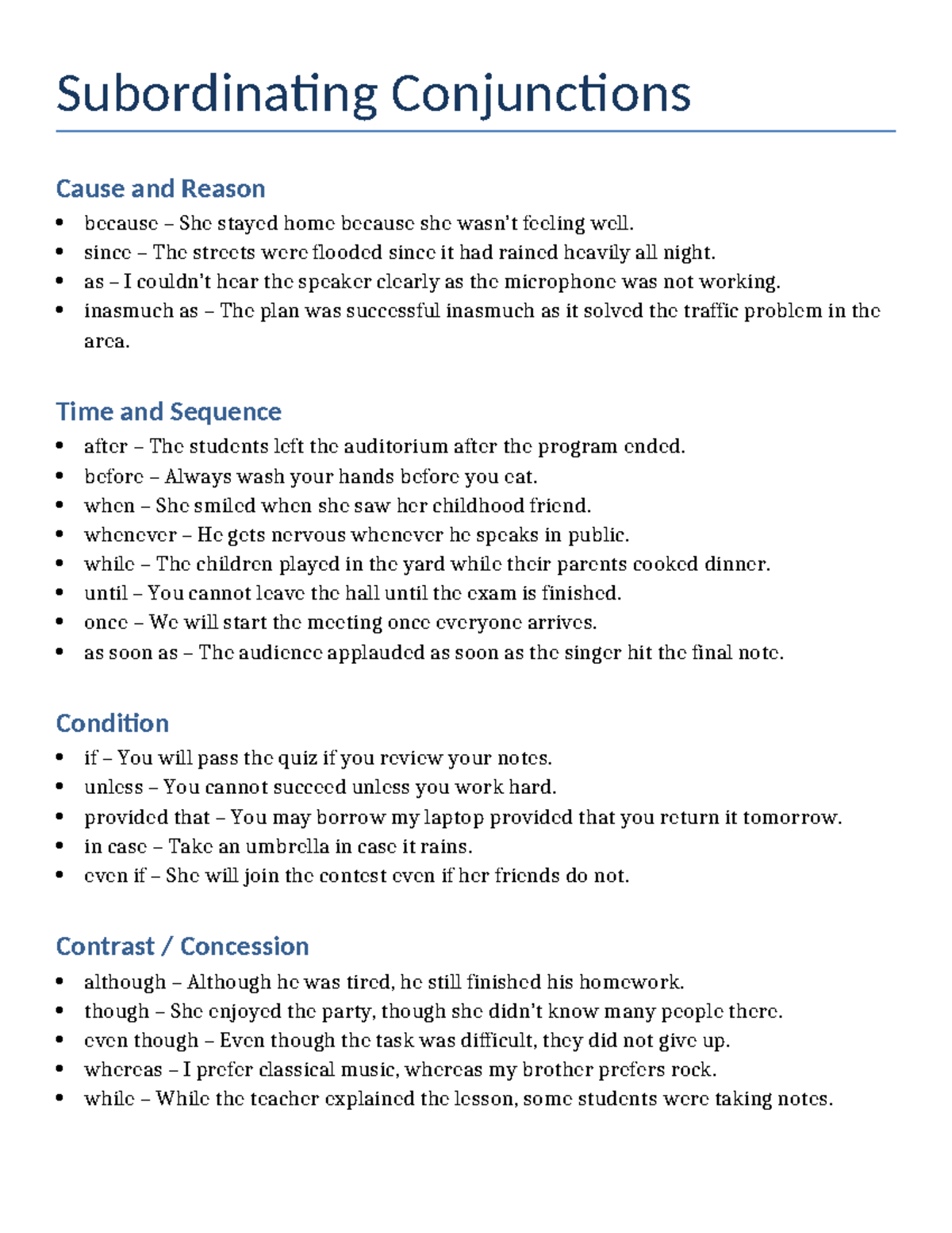 Inbound 3927: Subordinating Conjunctions - Cause, Reason, and Contrast ...