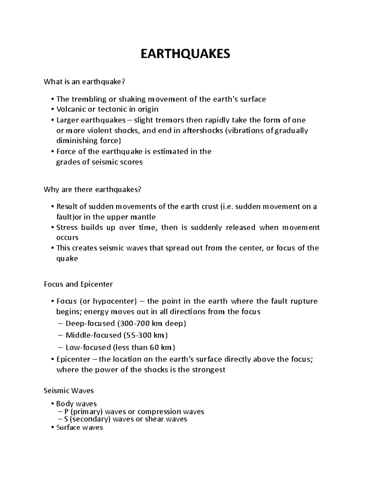 Earthquakes Summary - EARTHQUAKES What is an earthquake? The trembling ...