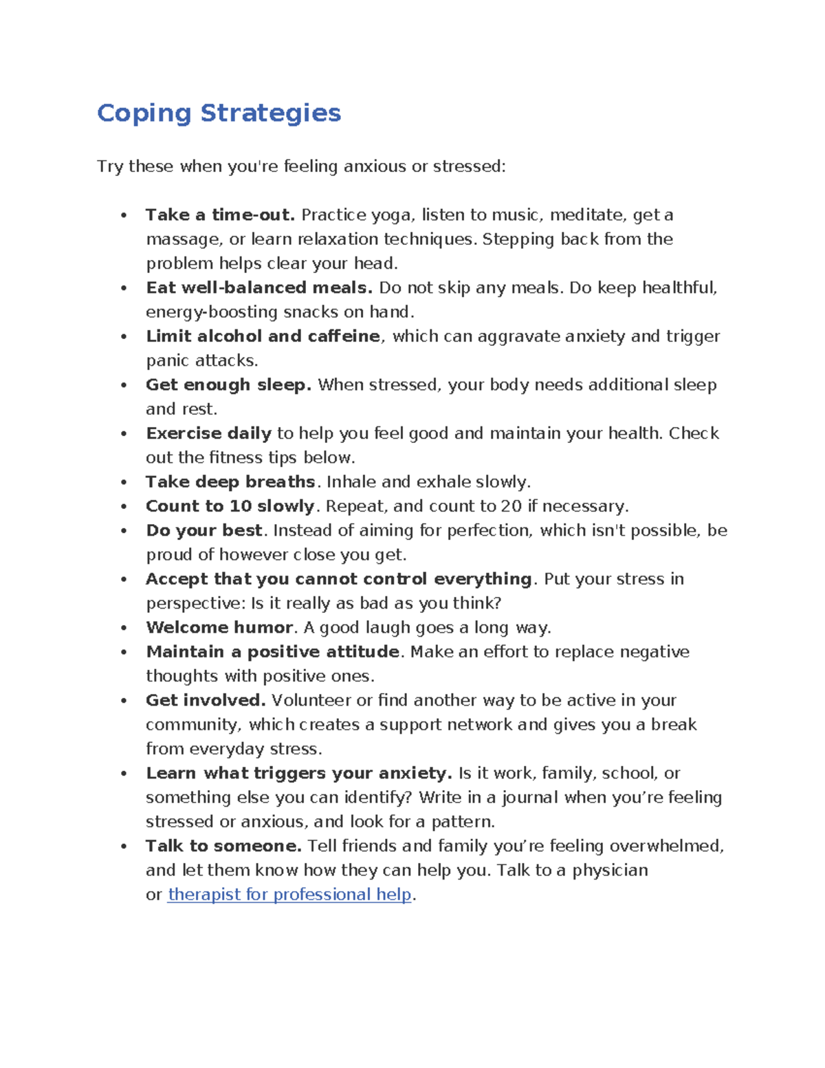 Anxiety - Coping Strategies Try these when you're feeling anxious or ...