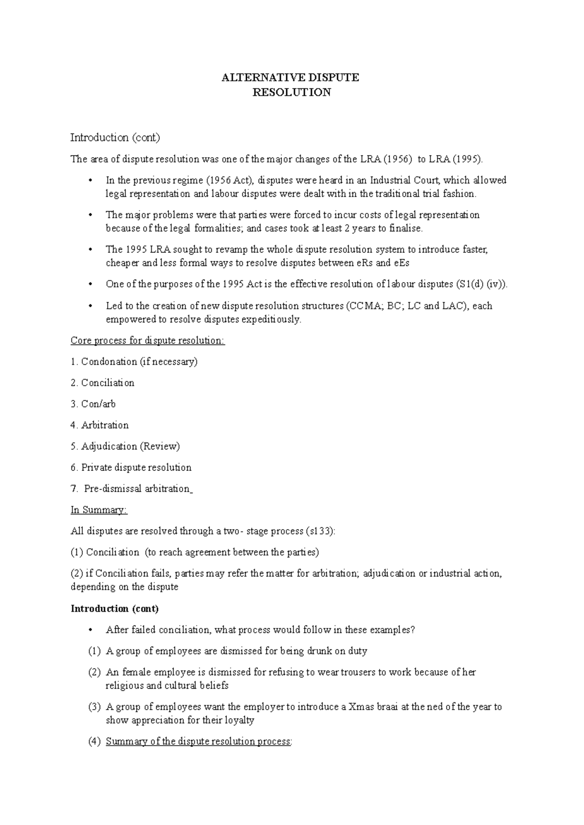 Alternative Dispute Resolution in Labour Law: LRA Overview - Studocu