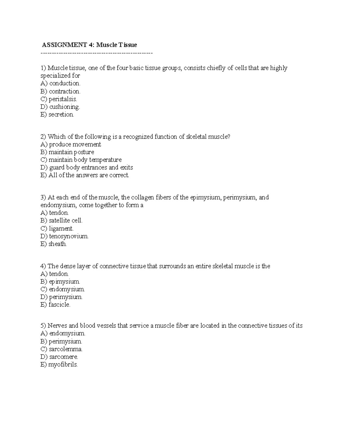 Muscle Tissue Assignment 4: Structure and Function Overview ...
