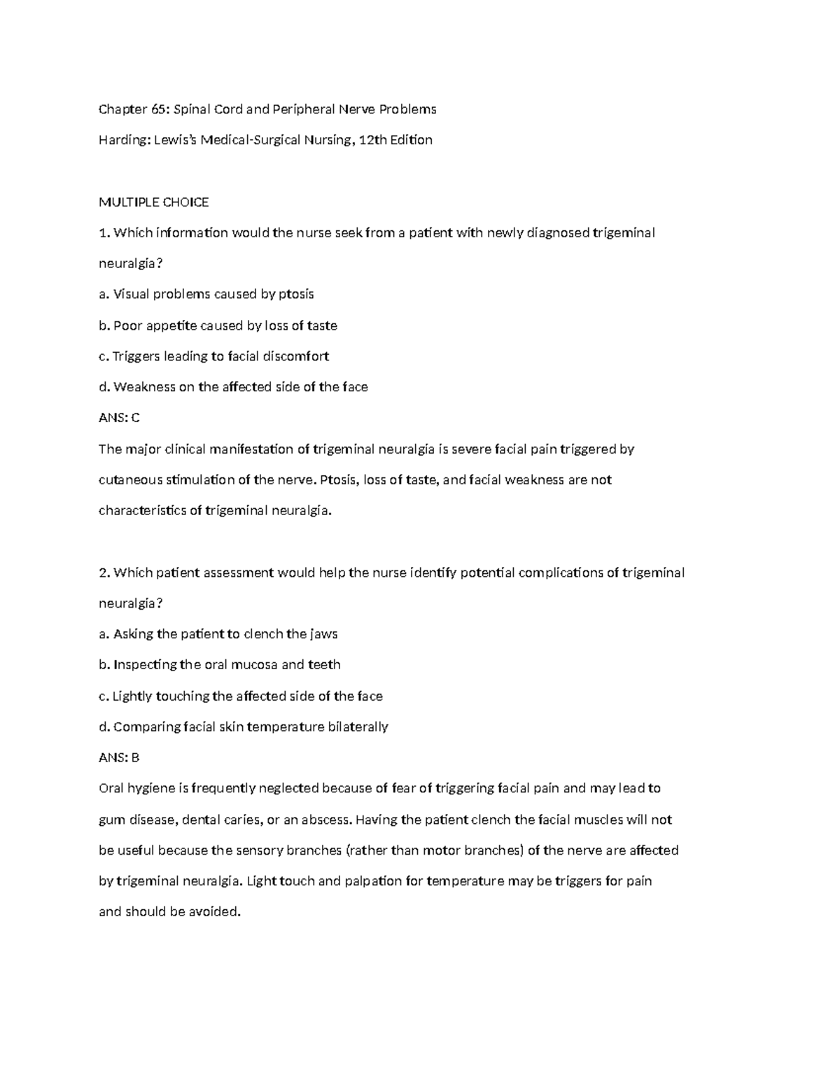Chapter 65 - Practice Questions on Spinal Cord and Peripheral Nerve ...