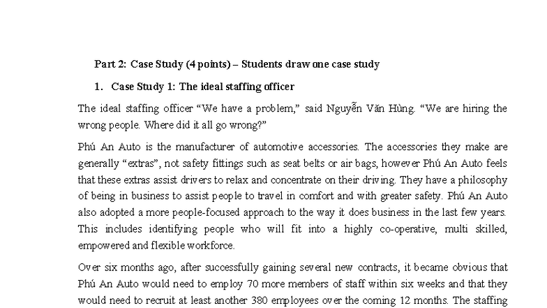 Part 2: Case Study Analysis (4 pts) on Staffing & Performance Issues ...