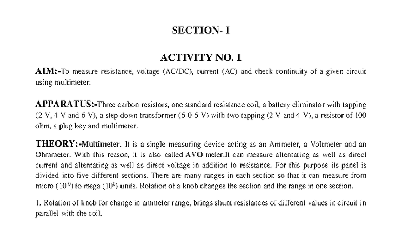 Class 12 Activity: Measuring Resistance, Voltage, and Continuity with ...