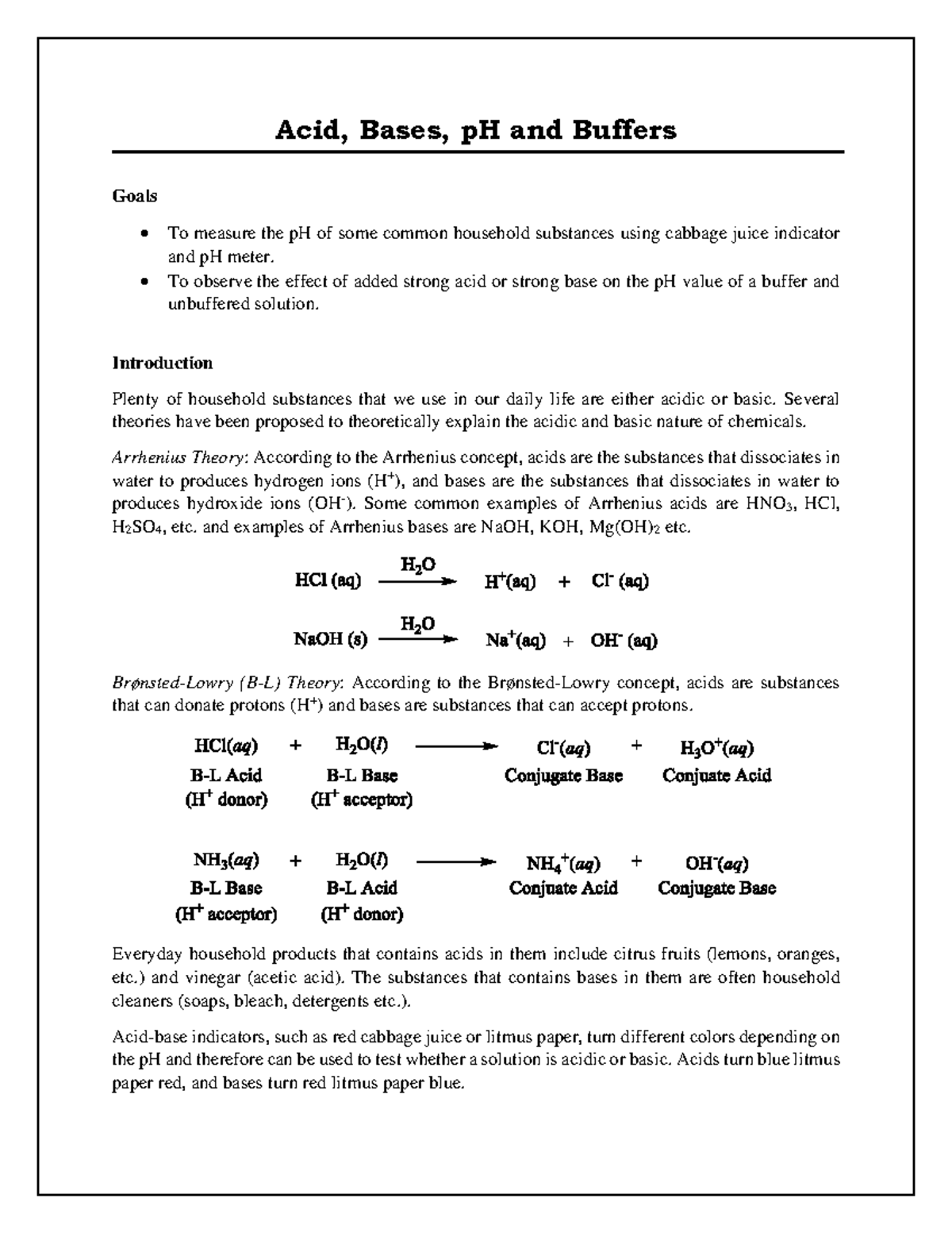 Acids, Bases, pH & Buffers: Experiment & Analysis Guide - Studocu
