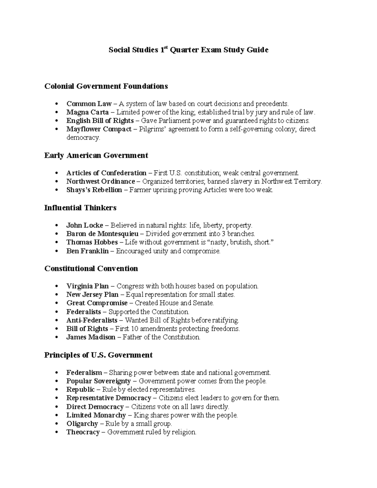 Social Studies 1Q Exam Study Guide: Colonial Gov. & Influential ...