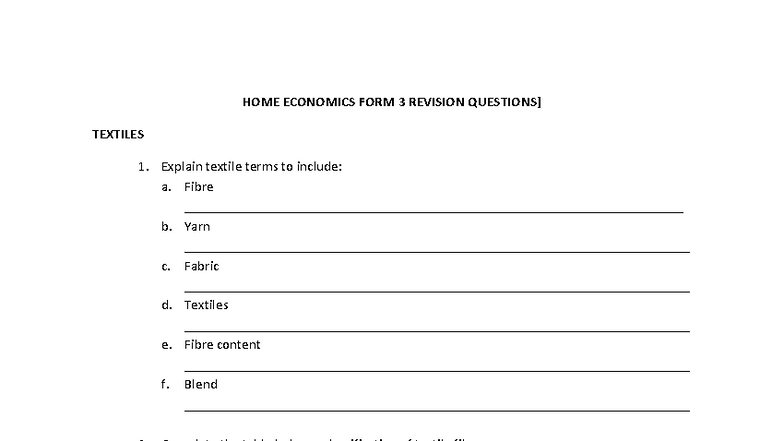 HOME Economics FORM 3 Revision Questions 2020 - HOME ECONOMICS FORM 3 ...
