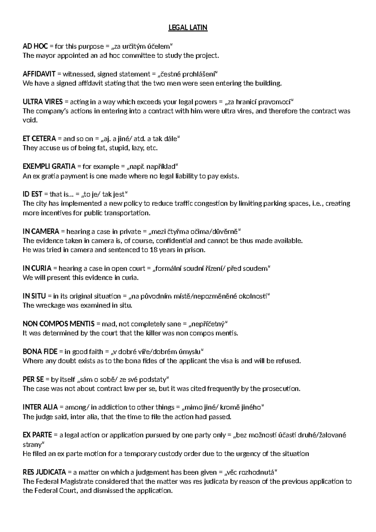 Legal Latin Terms and Their Applications in Law - Studocu