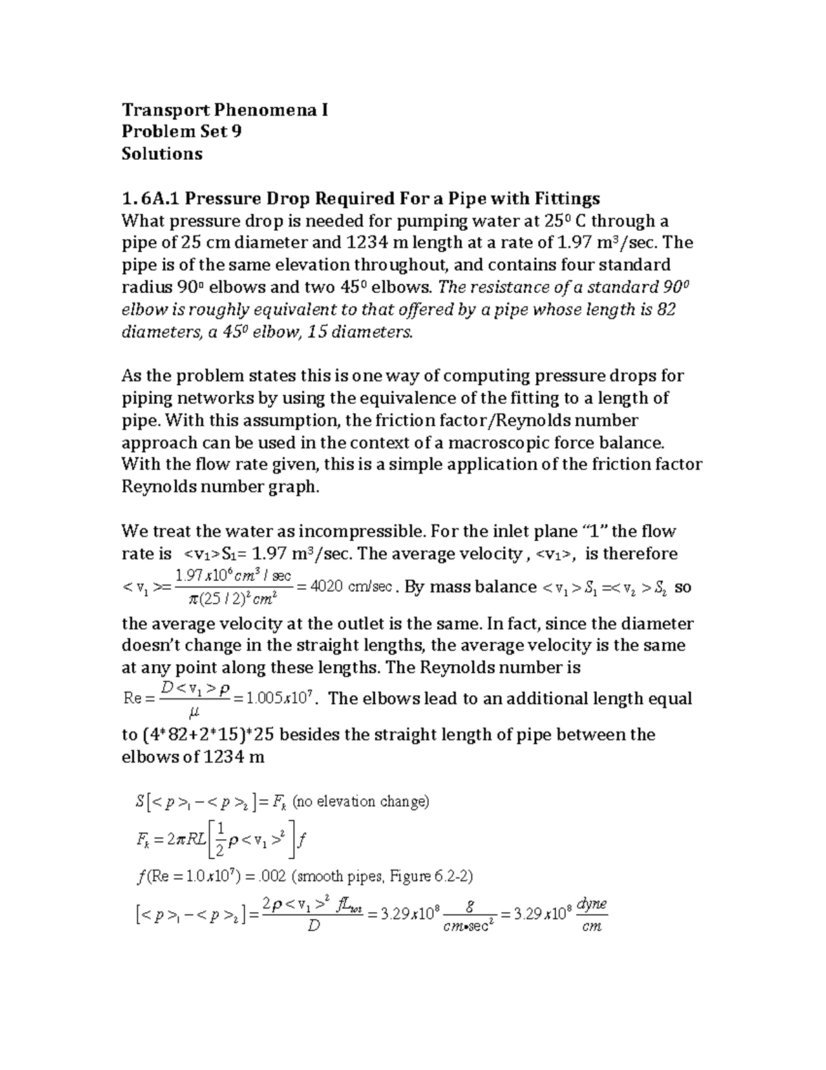 Homework 9 Solutions - Transport Phenomena I - Fall 2010 - Studocu