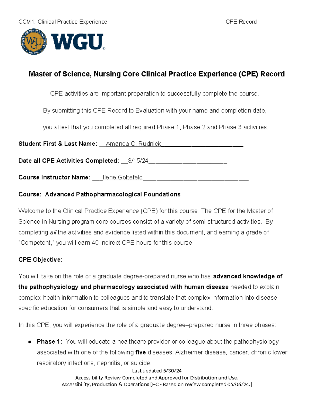 CPE Record-10 D027 -Rudnick - Master of Science, Nursing Core Clinical ...