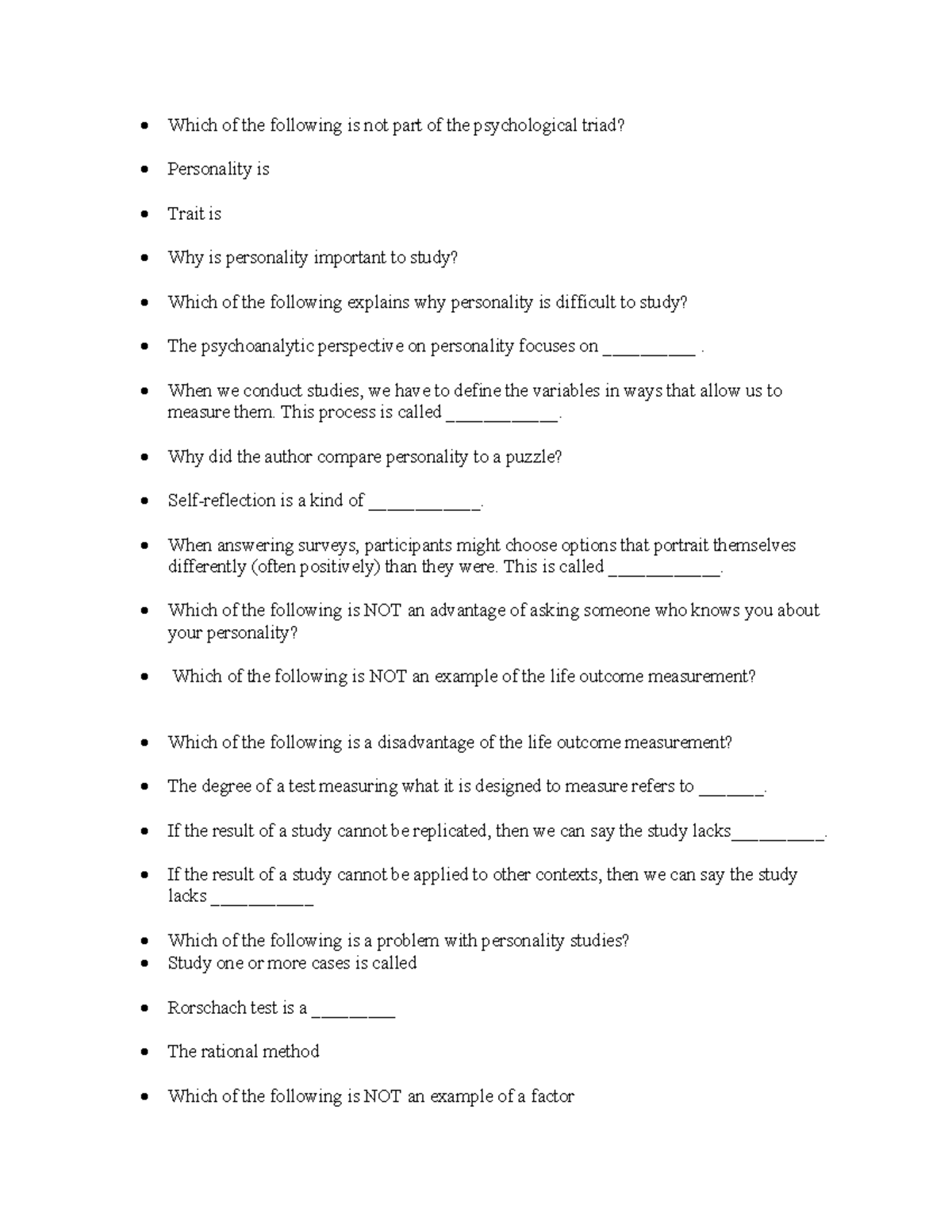 Personality Psychology: Issues & Methods (PSY 101) - Study Guide - Studocu