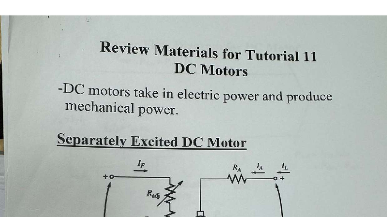 Tutorial 11 - Review Materials on DC Motors and Power Analysis - Studocu