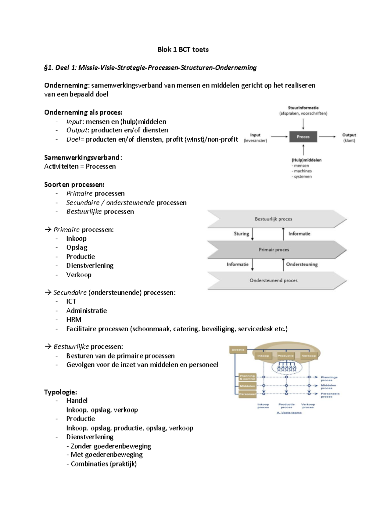 BCT Samenvatting Blok 1: Onderneming en Financiële Processen - Studeersnel