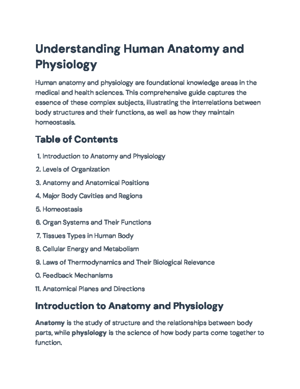Human Anatomy and Physiology Overview - Foundations and Functions ...