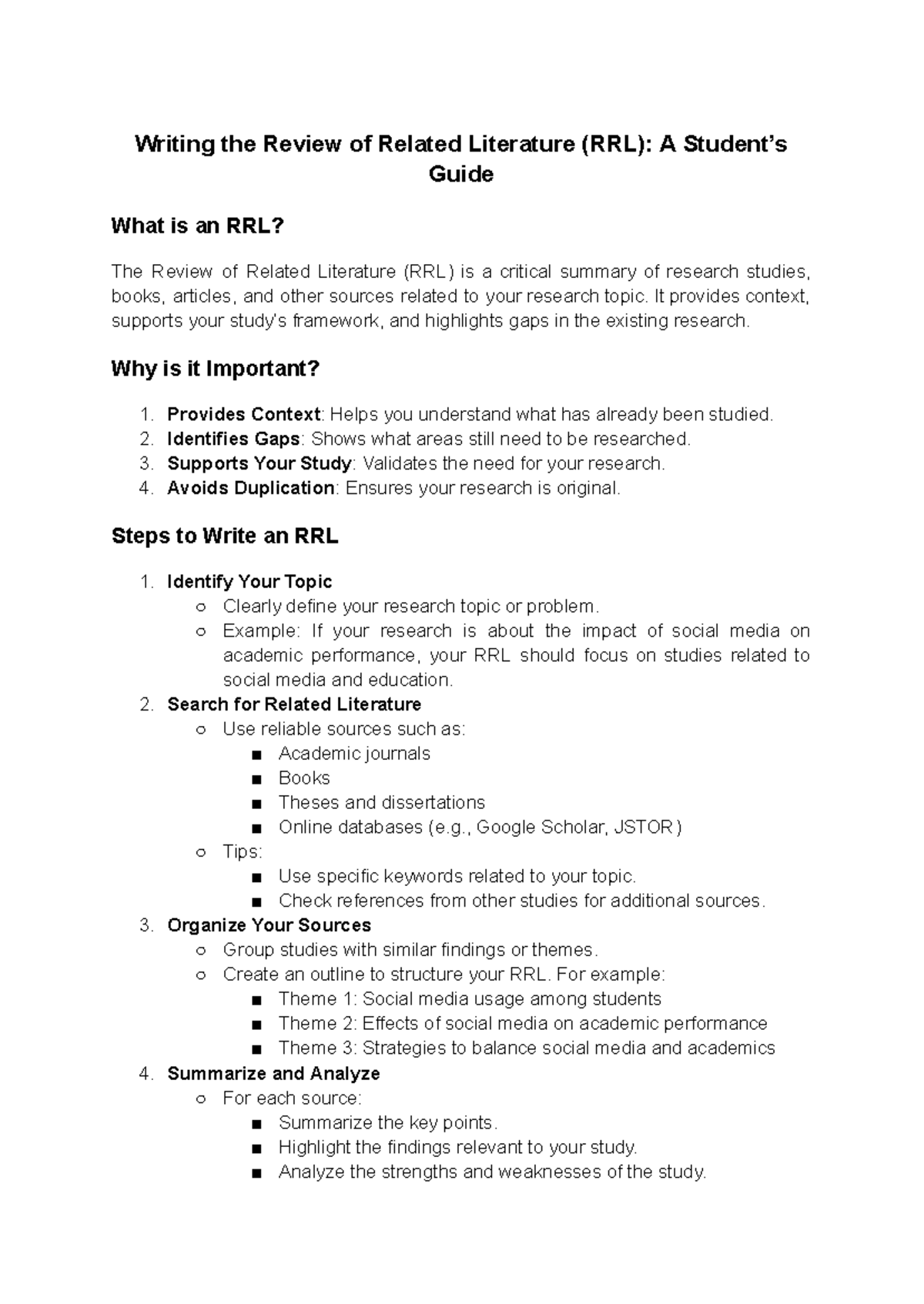 RRL Writing Guide: Understanding Literature for Better Research - Studocu