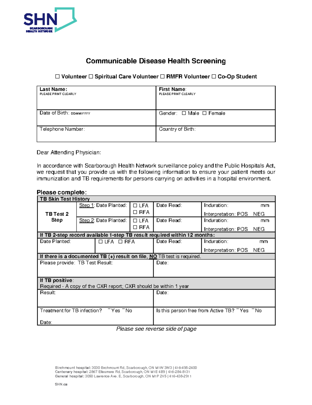 Communicable Disease Health Screening Form for Volunteers - RMFR - Studocu