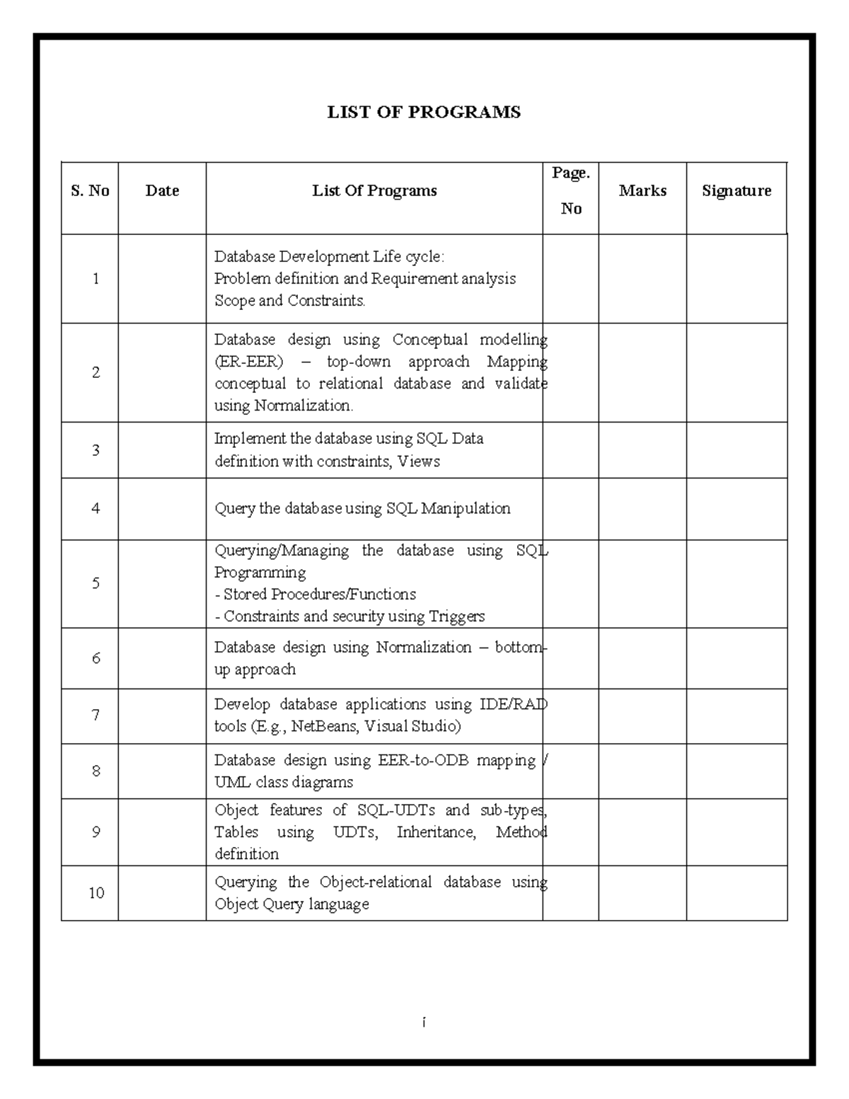 DDM LAB Manual - Database Design and Management Laboratory - LIST OF ...