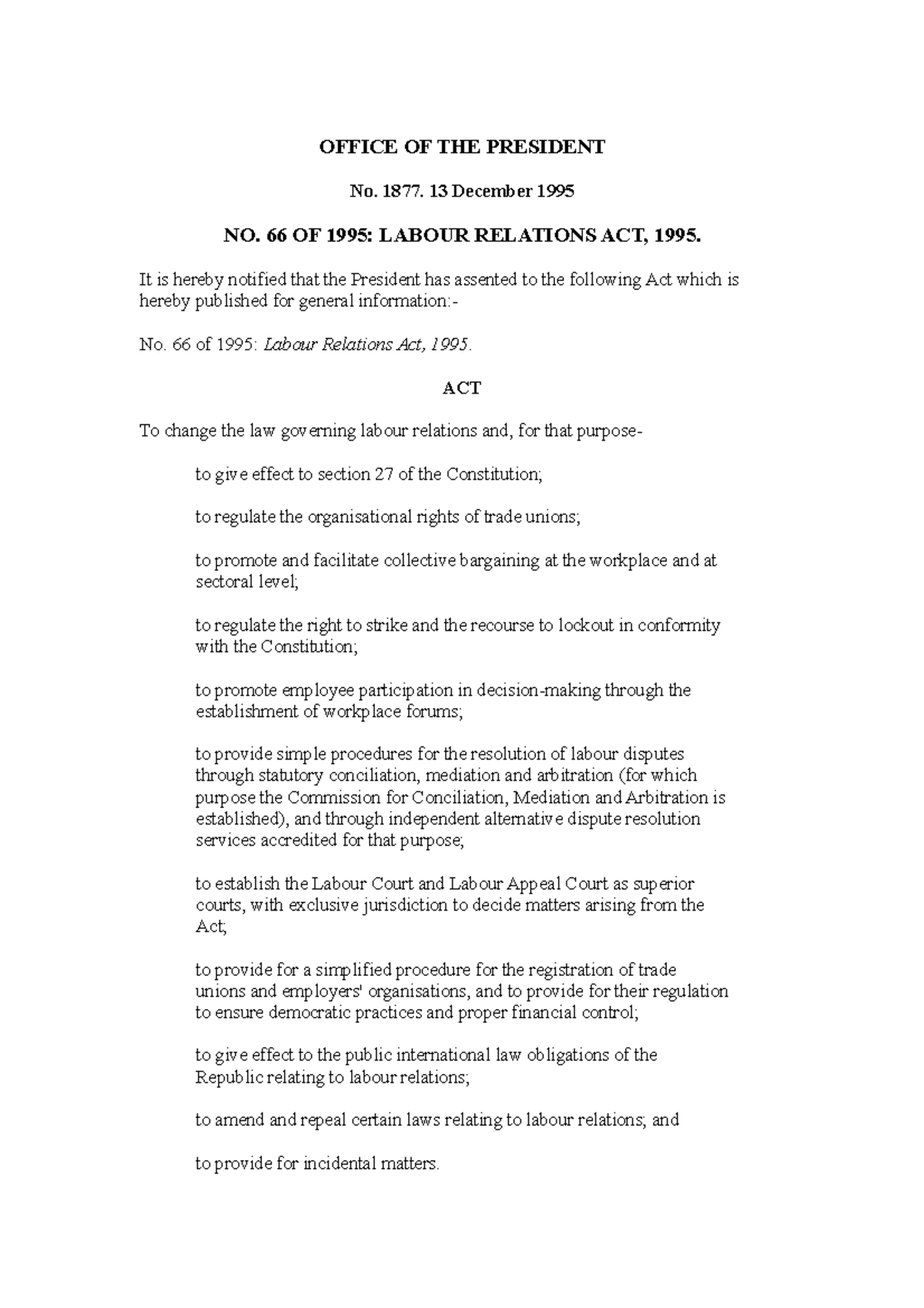 Summary (2) - LRA (Act 66 of 1995) - OFFICE OF THE PRESIDENT No. 1877 ...