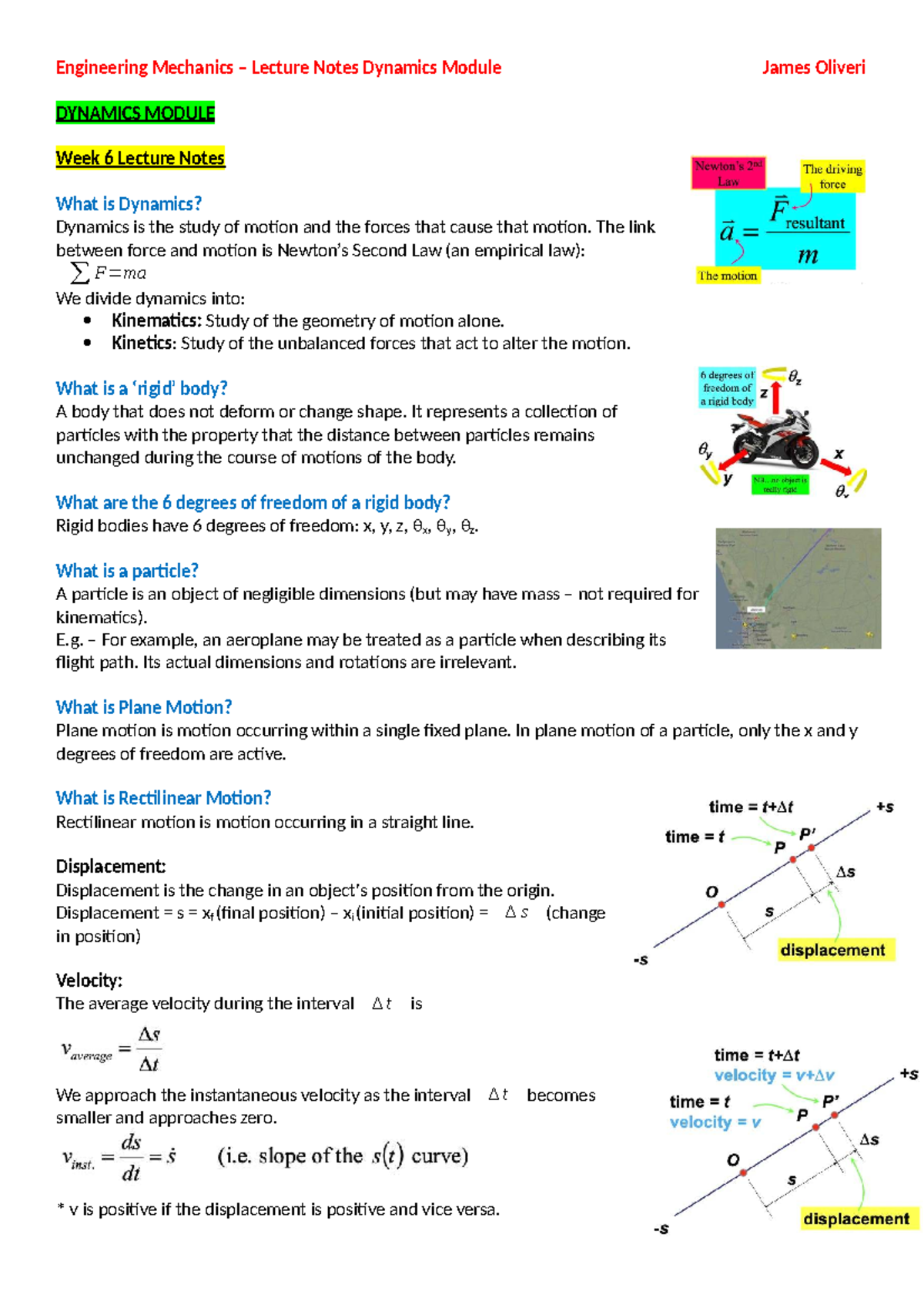 Dynamics Module Lecture Notes: Week 6 to Week 10 Overview - Studocu