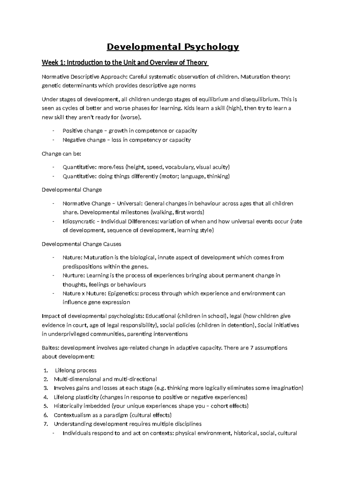 Developmental Psychology Notes - Developmental Psychology Week 1 ...