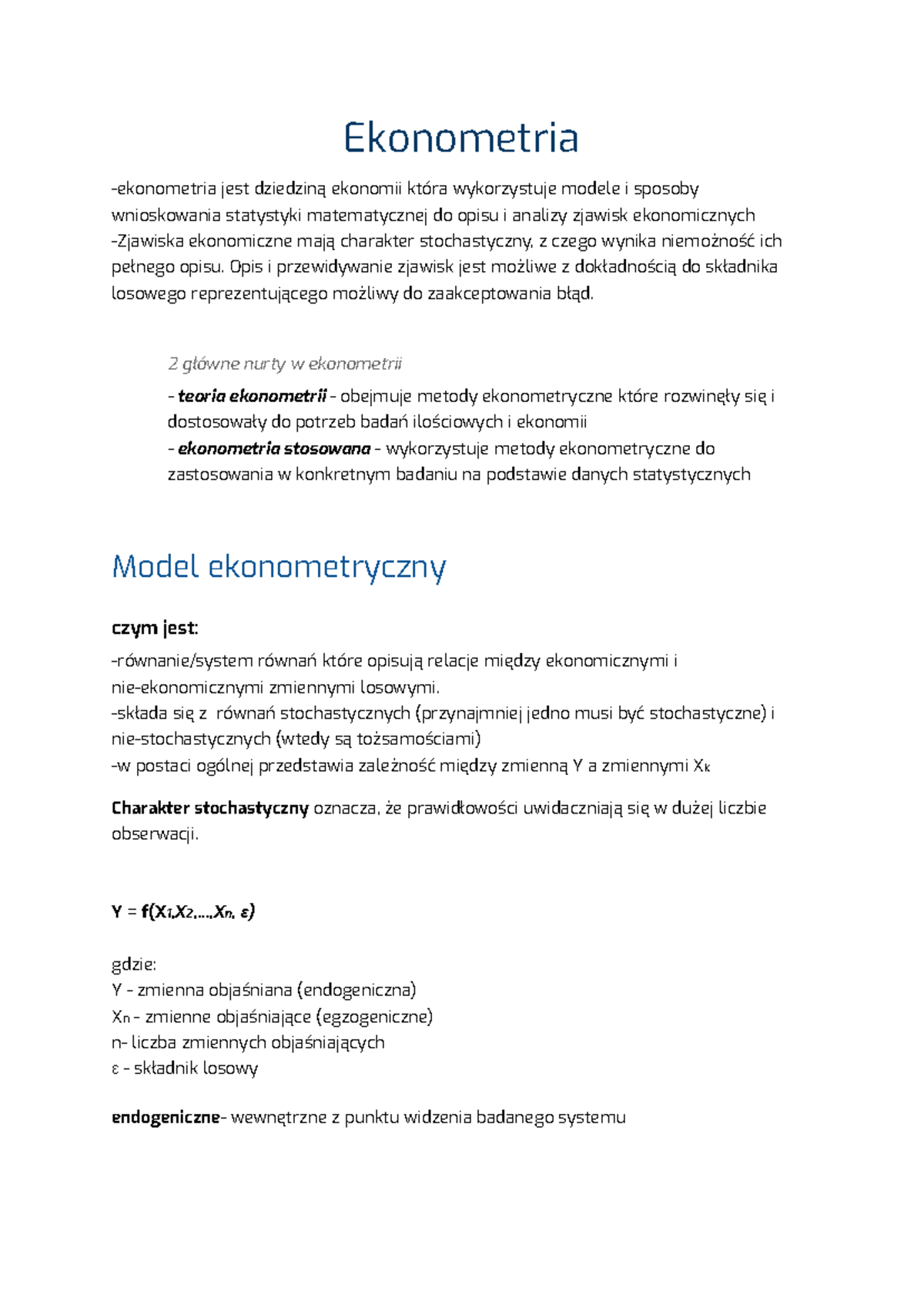 Model ekonometryczny i jego zastosowanie w analizie KMNK - Studocu