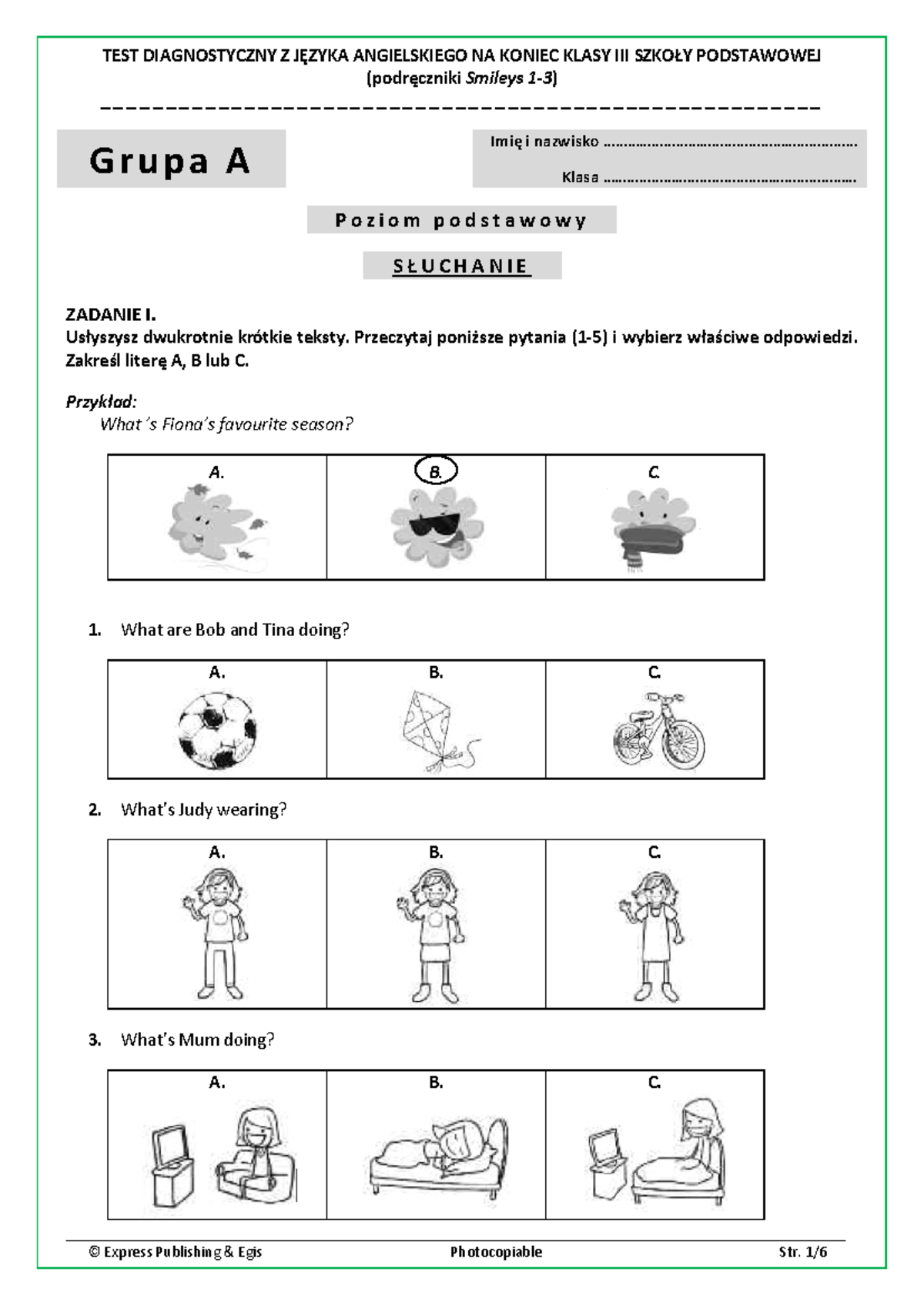Test diagnostyczny z języka angielskiego dla klasy III - Szkoła ...