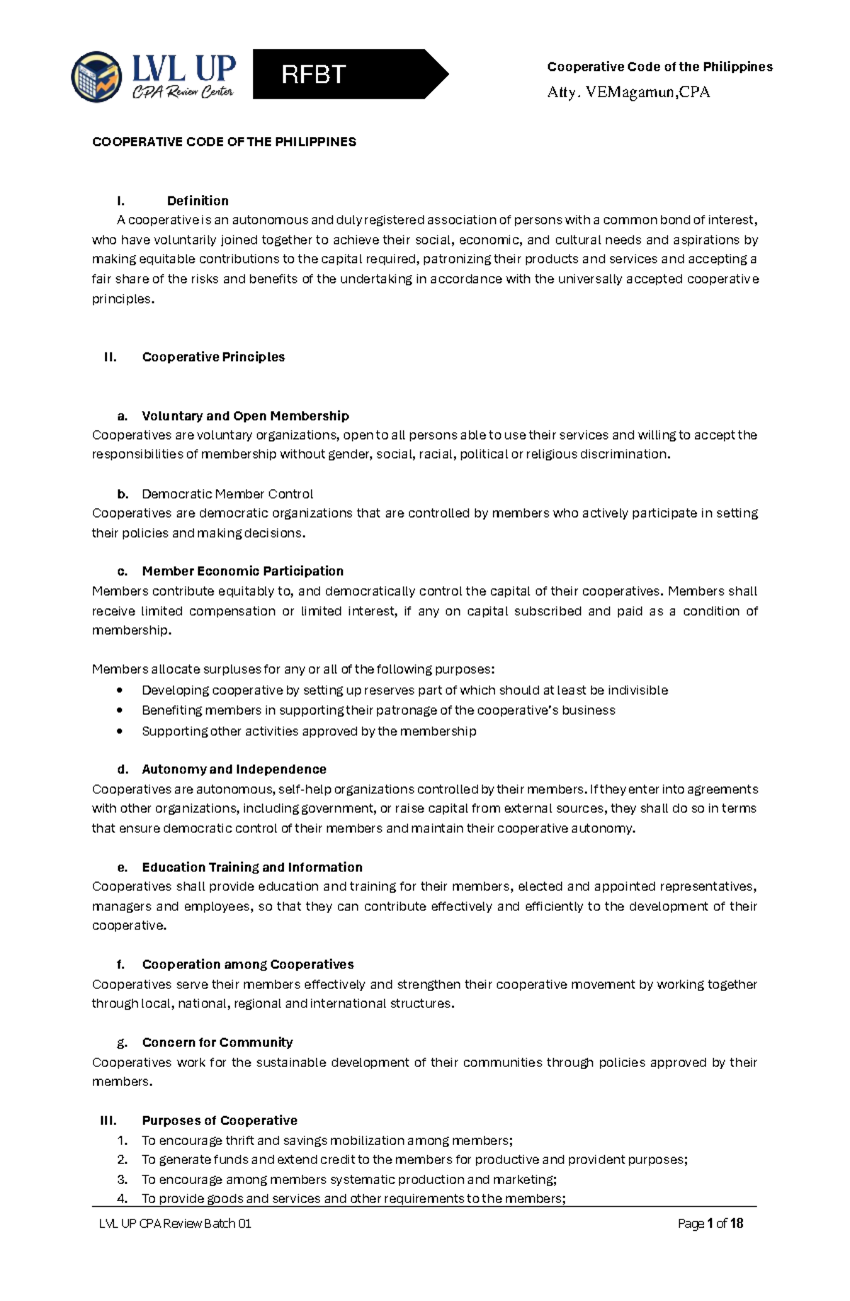 RFBT Cooperative Code of the Philippines: Comprehensive Review Notes ...