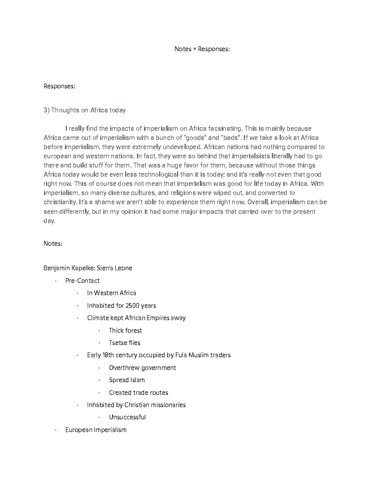 Chapter 12 Notes: Impacts of Imperialism on Africa's History - Studocu