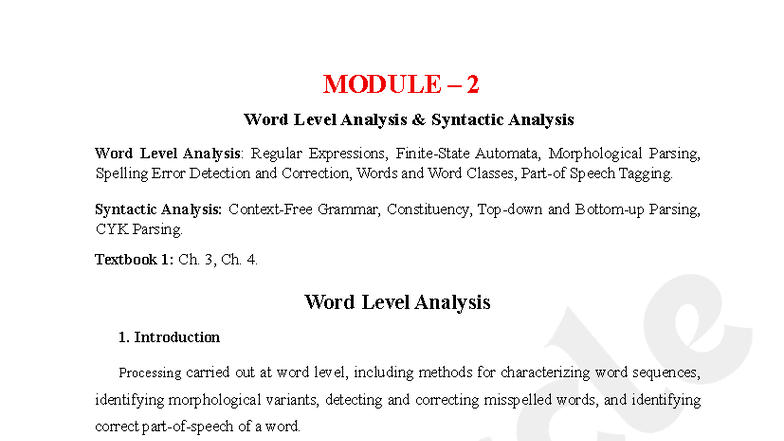 BAD613B Module 2: Word Level & Syntactic Analysis Notes - Studocu