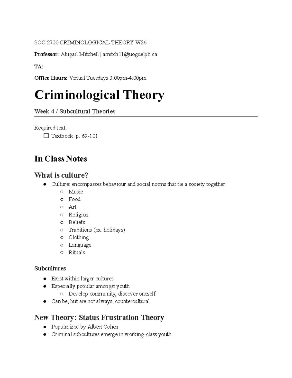 SOC 2700 Criminological Theory Week 4 Lecture Notes - Studocu