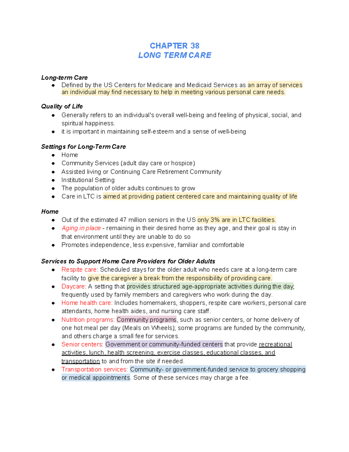 Chapter 38 Long-Term Care Concepts + Study Quizlets - Studocu
