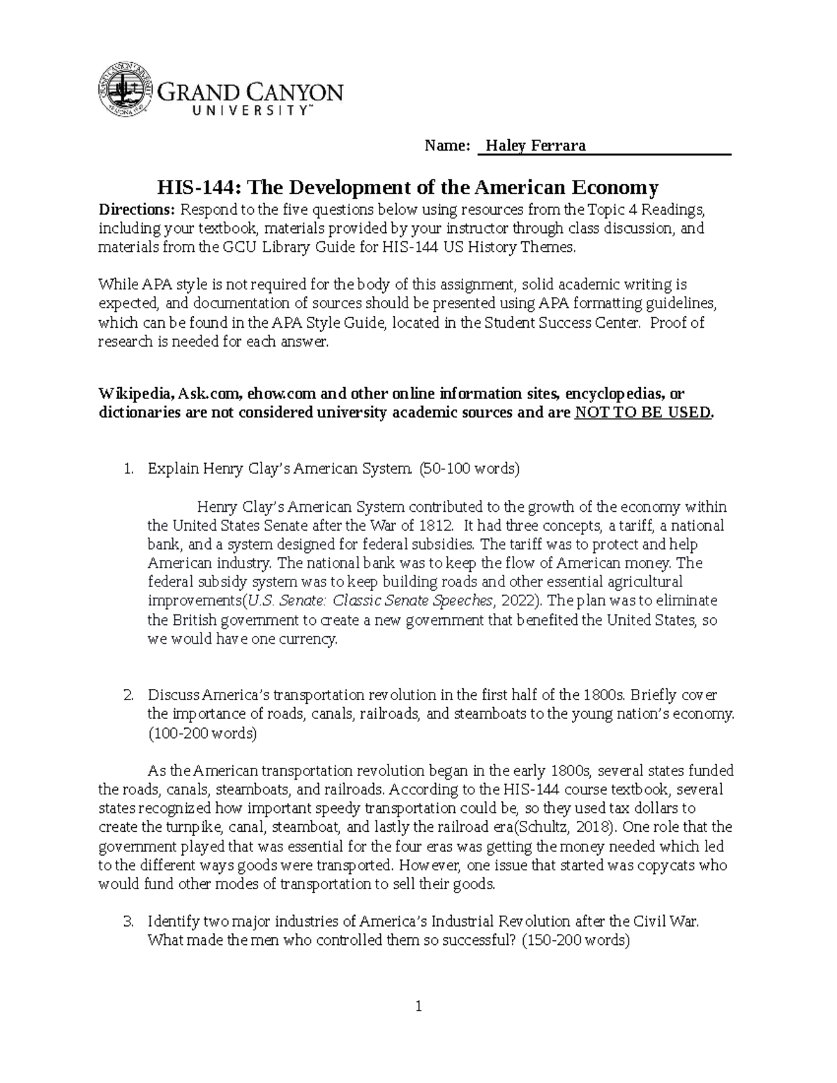 HIS-144-RS-Worksheet on Development of American Economy Concepts - Studocu