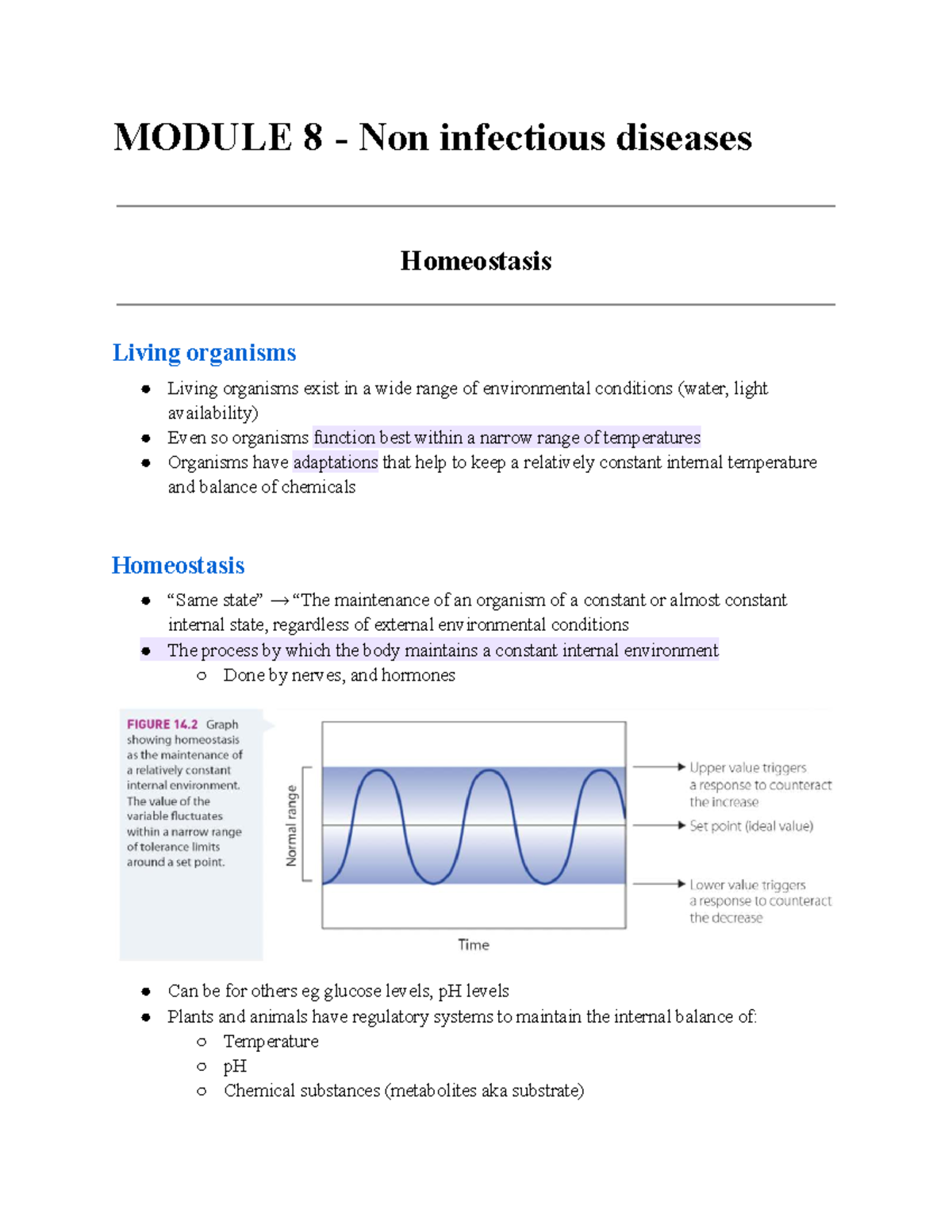Biology Notes MOD8 - Homeostasis & Non-Infectious Diseases - Studocu