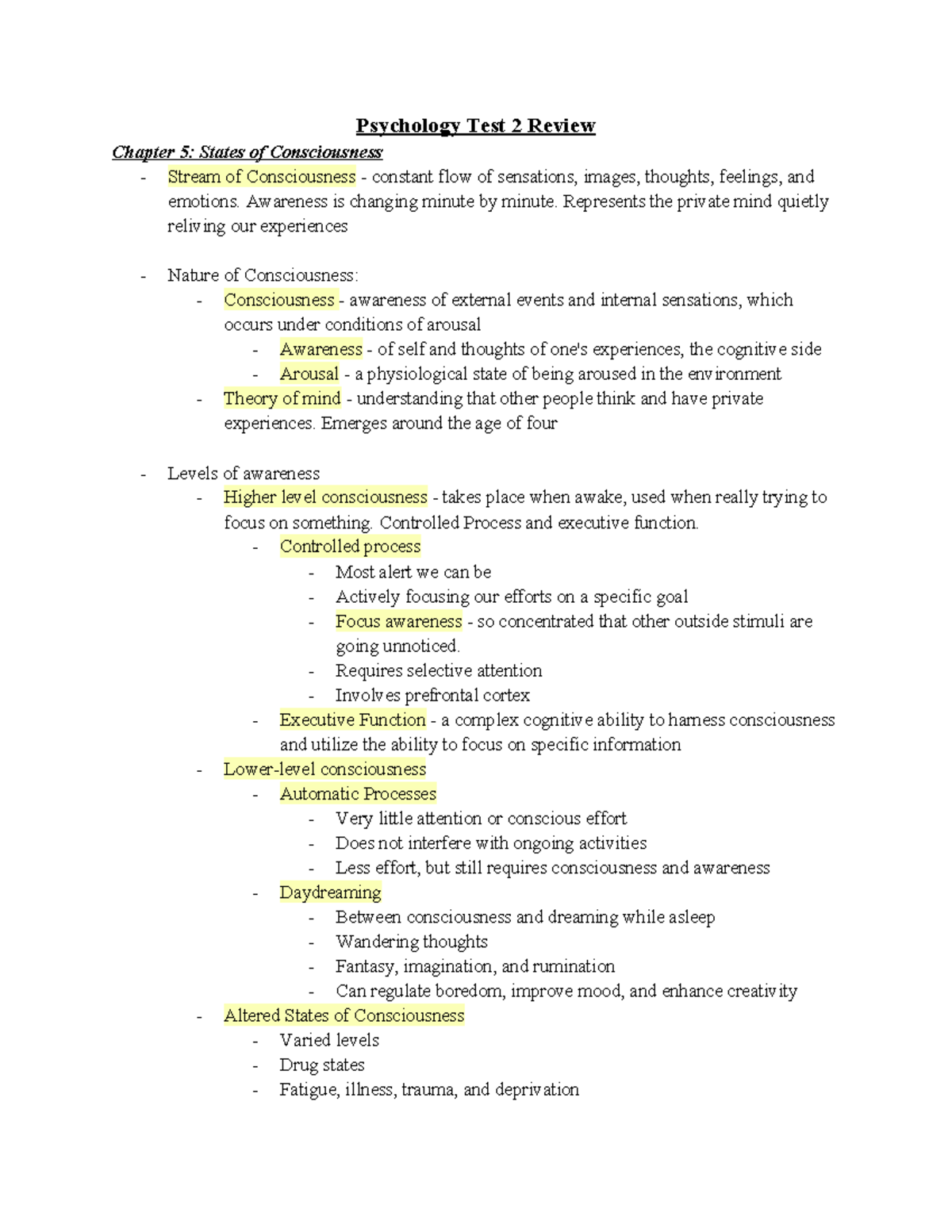 Psychology Test 2 Review: States of Consciousness, Drugs, and Learning ...