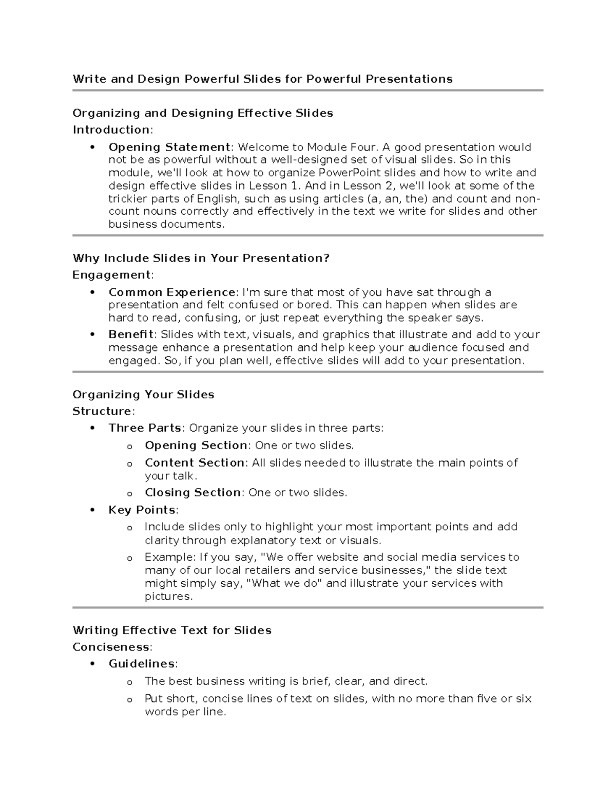 Effective Slide Design for Presentations: Module 4 Overview - Studocu