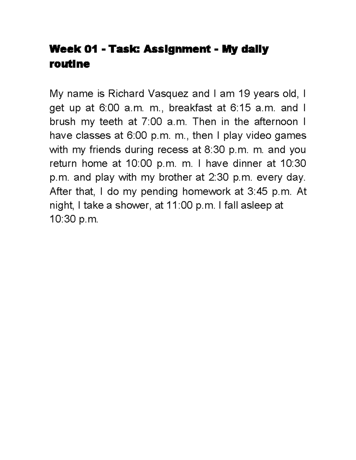 Daily Routine Assignment - Ingles 3 Week 01 - Studocu