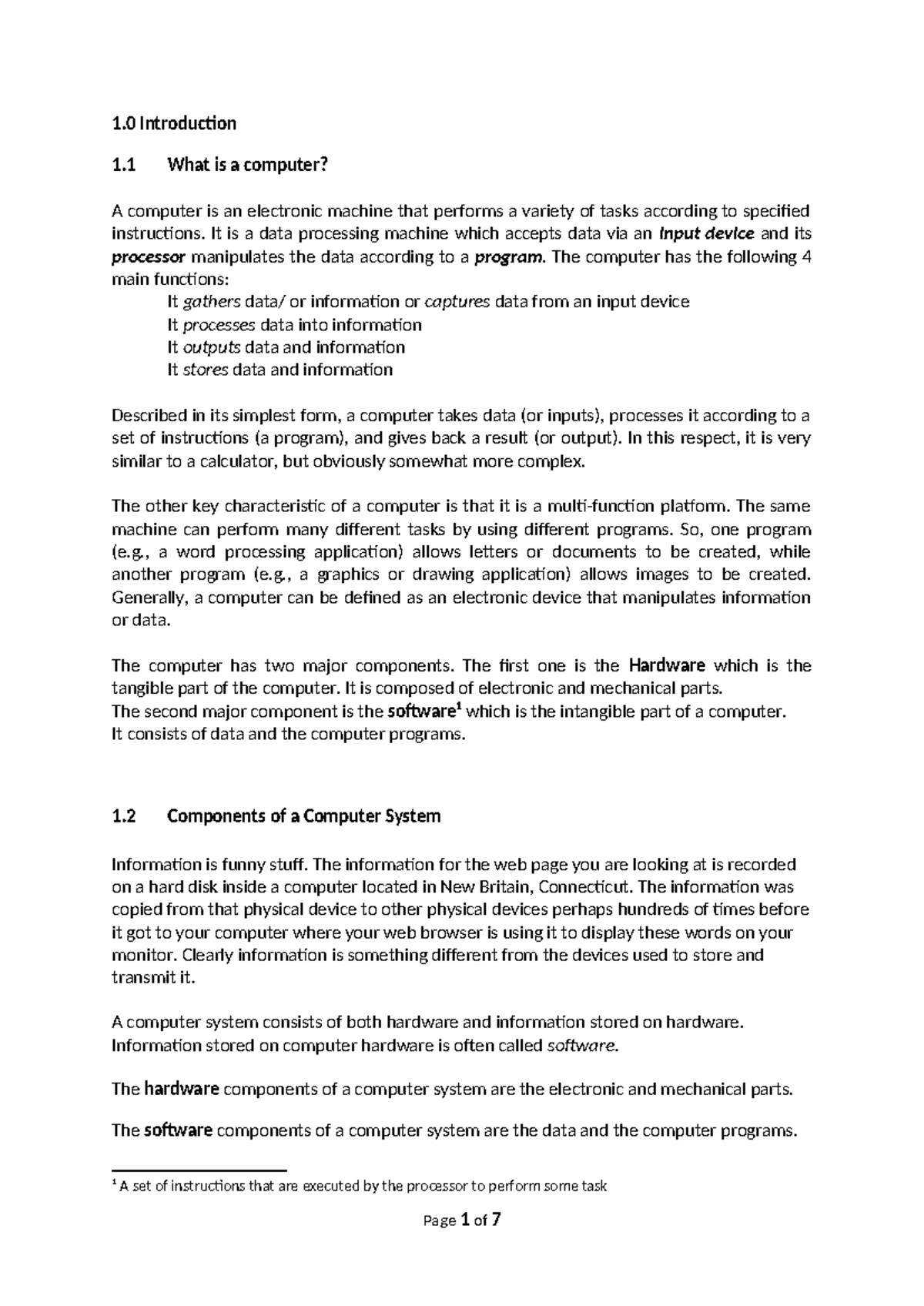 Intro to Computers: Basic Functions and Components Explained - Studocu