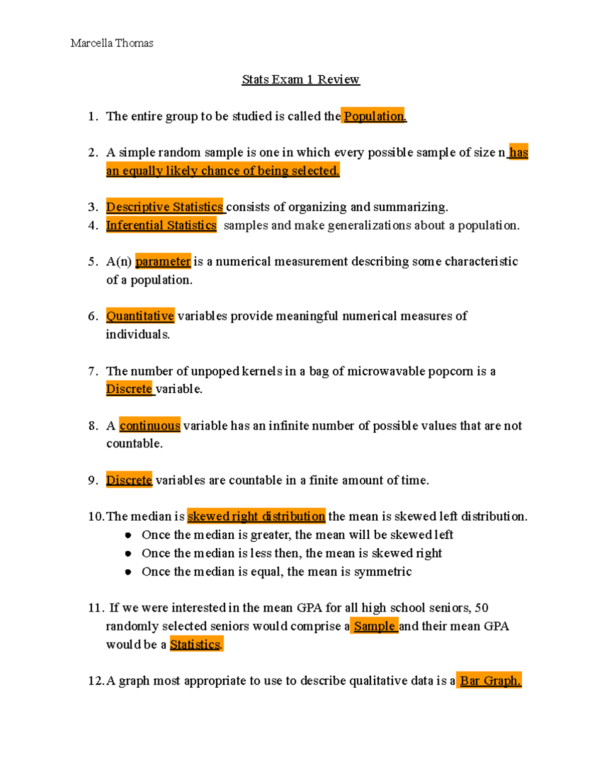 STA 2023 EXAM 1 Review Notes: Key Concepts and Definitions - Studocu
