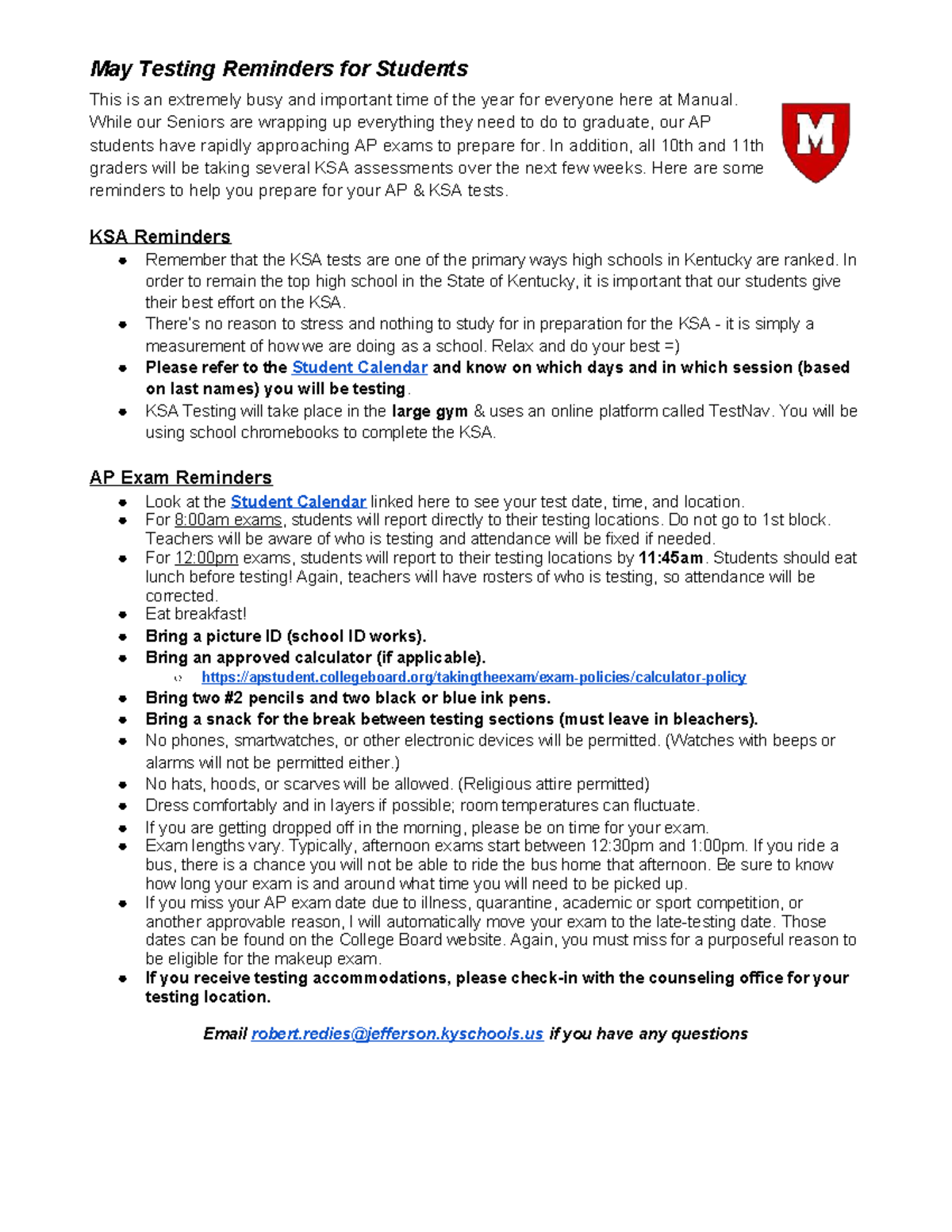 AP & KSA Testing Reminders for Students - Studocu