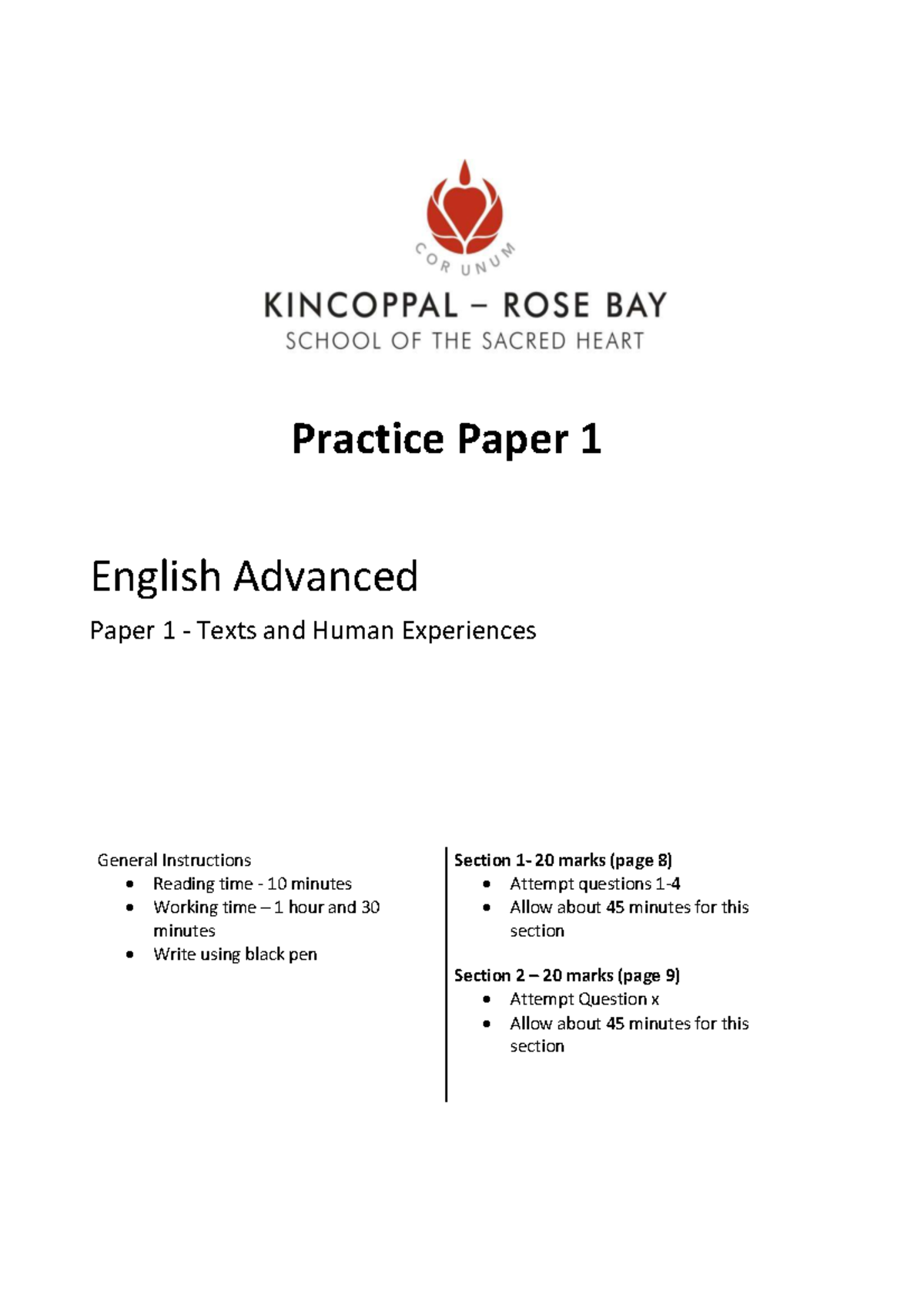 Kincoppal 2019 English Trial Paper 1 - Practice Paper 1 - Practice ...