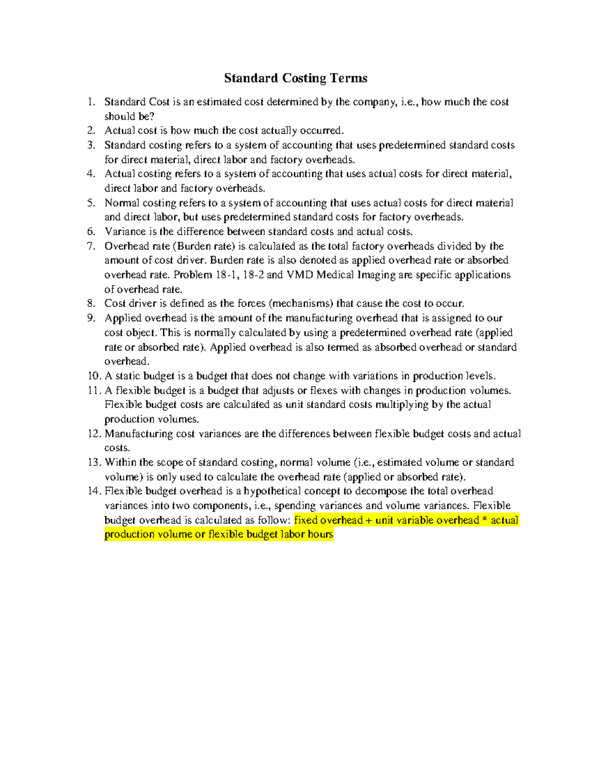 Terminology Related to Standard Costing - ACC 101 Lecture Notes - Studocu