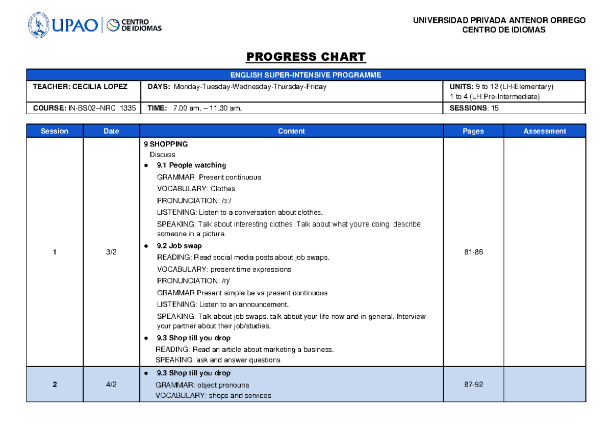 IN-BS02 PROG. Chart 15- Lmmjv - FEB 2025 - CENTRO DE IDIOMAS PROGRESS ...