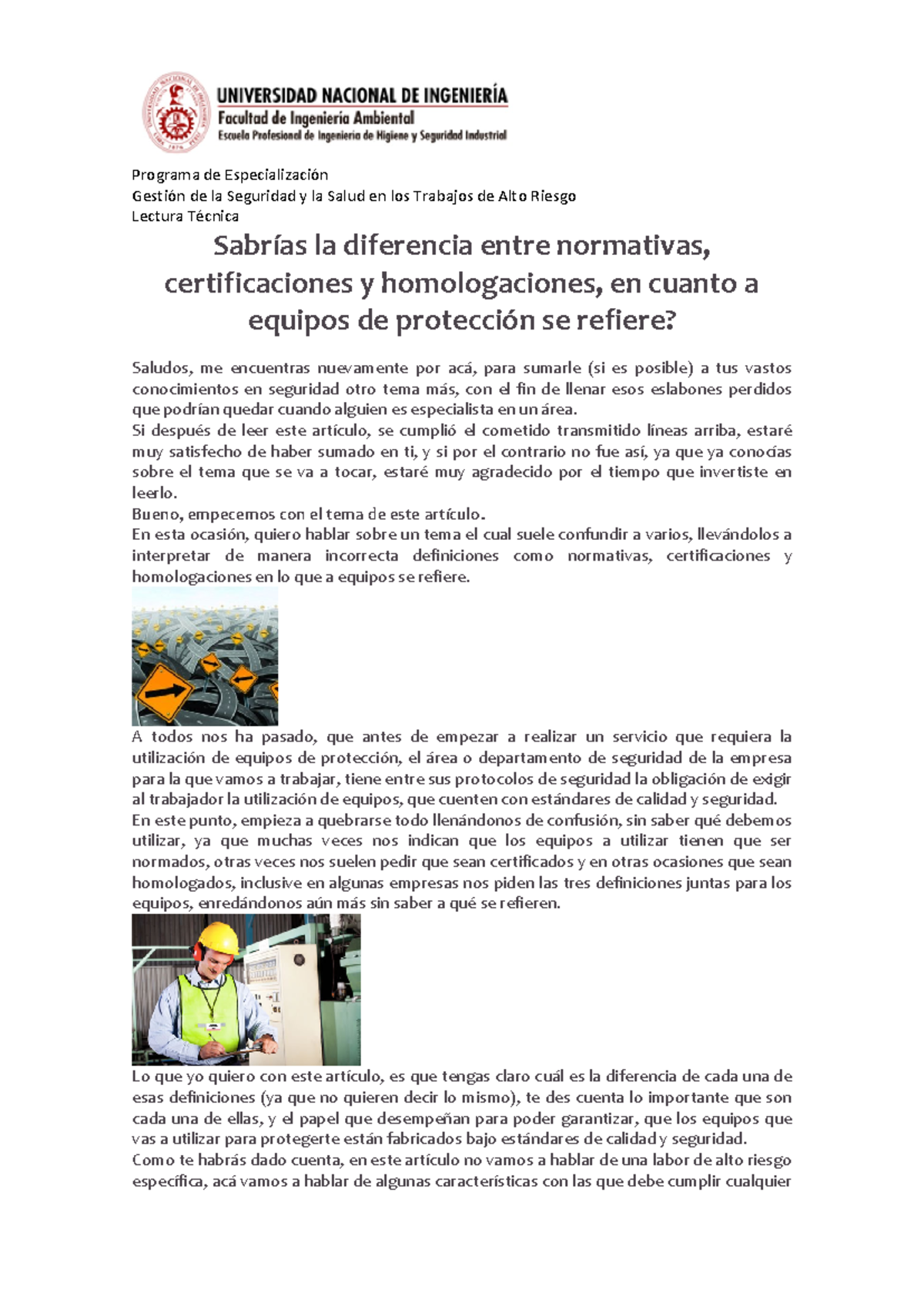 TA Lectura 1 - Inspecciones de Seguridad - Programa de Especialización ...