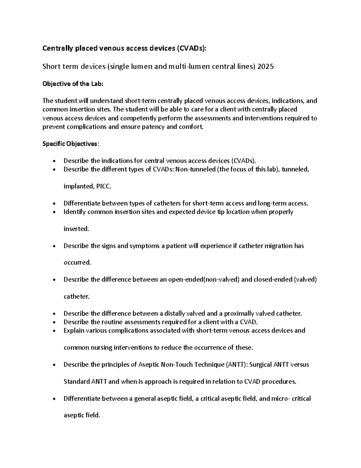 Prelab #1: CVADs Short Term Devices Overview and Care Guidelines - Studocu